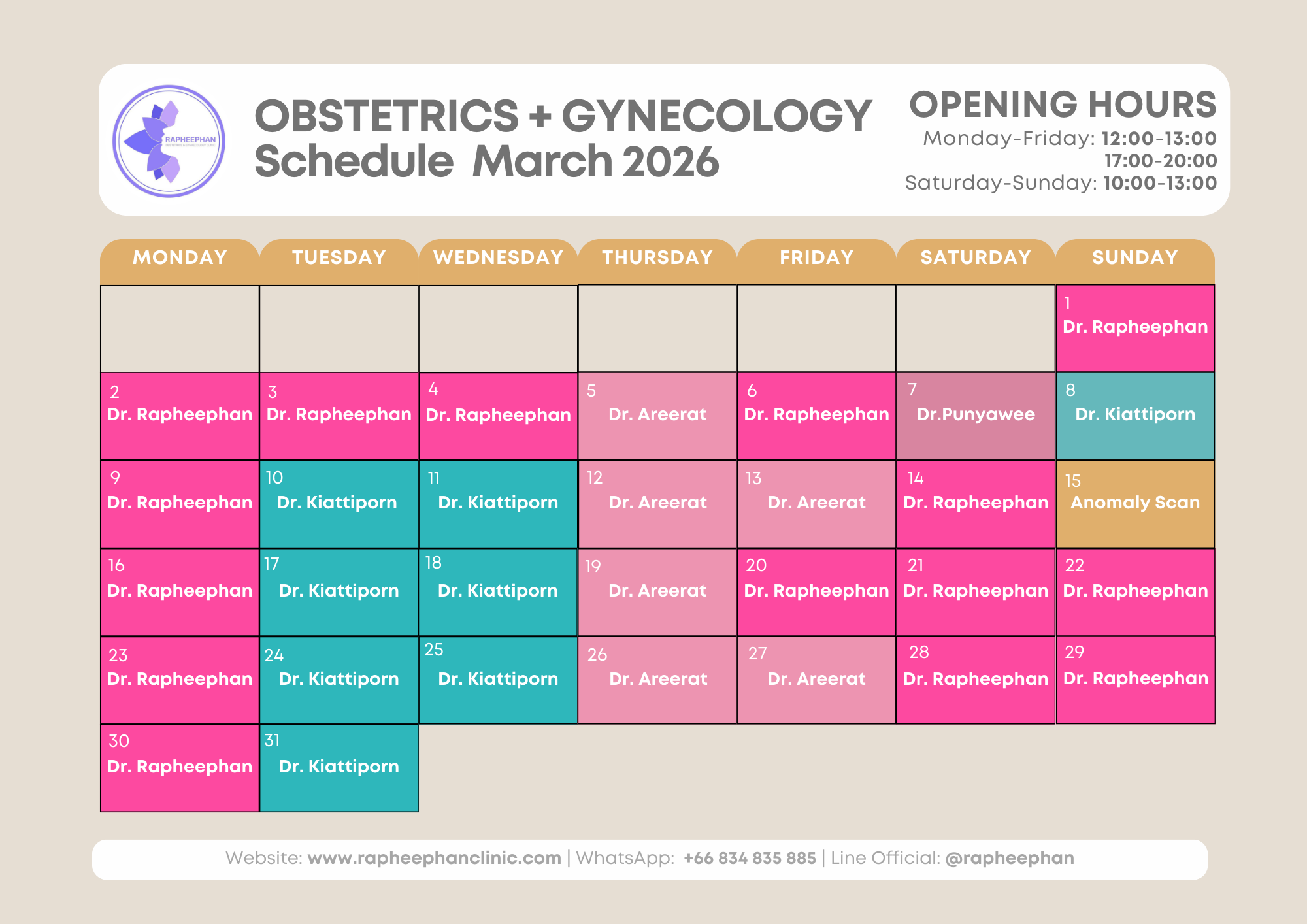 Doctors Schedule – Rapheephan Clinic